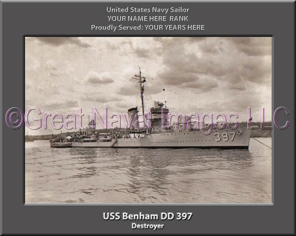 USS Benham DD 397 : Personalized Navy Ship Photo 2 ⋆ Great Naval Images LLC