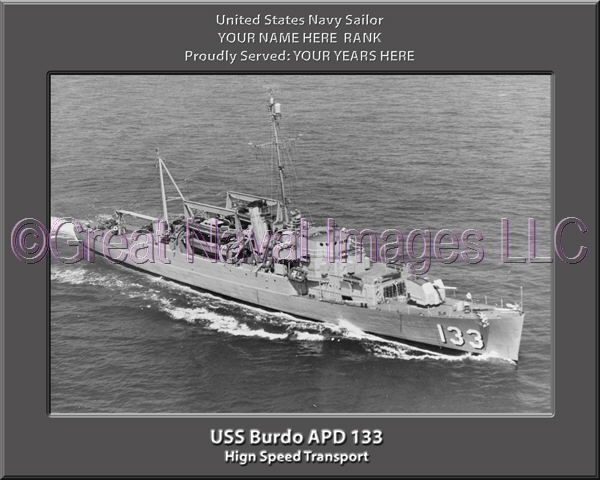 USS Burdo APD 133 : Personalized Navy Ship Photo 2 ⋆ Great Naval Images LLC