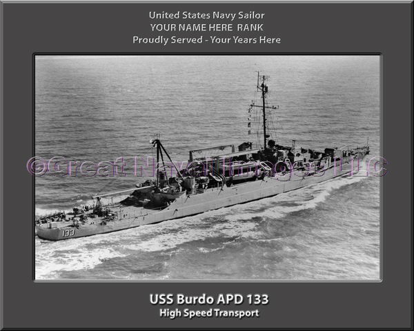 USS Burdo APD 133 : Personalized Navy Ship Photo ⋆ Great Naval Images LLC