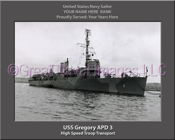 USS Gregory APD 3 : Personalized Navy Ship Photo ⋆ Great Naval Images LLC