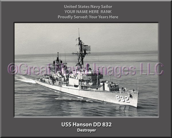 USS Hanson DD 832 : Personalized Navy Ship Photo ⋆ Great Naval Images LLC.