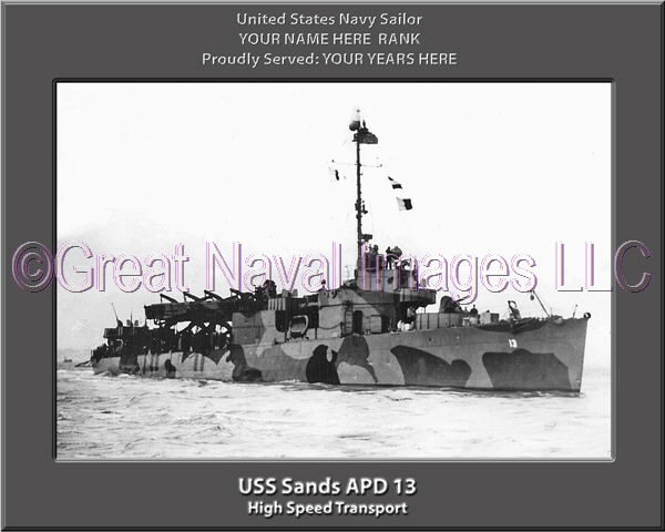 USS Sands APD 13 : Personalized Navy Ship Photo ⋆ Great Naval Images LLC.
