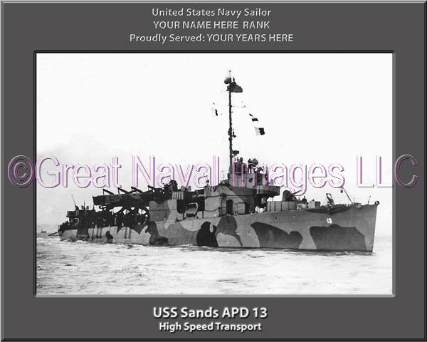 USS Sands APD 13 : Personalized Navy Ship Photo ⋆ Great Naval Images LLC