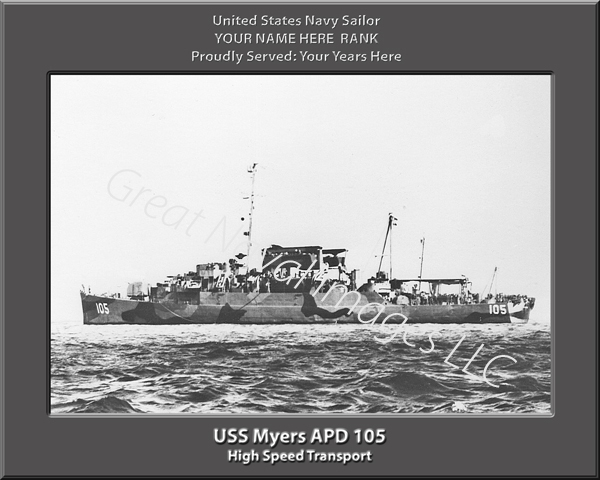 USS Myers APD 105 : Personalized Navy Ship Photo ⋆ Great Naval Images LLC