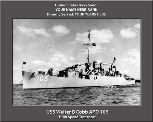 USS Walter B Cobb APD 106 : Personalized Navy Ship Photo ⋆ Great Naval ...