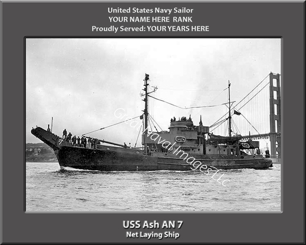 USS Ash AN 7: Personalized Navy Ship Photo ⋆ Great Naval Images LLC.