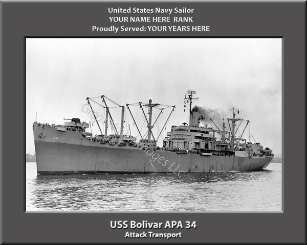 USS Bolivar APA 34: Personalized Navy Ship Photo ⋆ Great Naval Images LLC