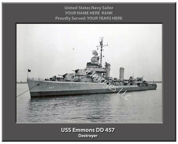 USS Emmons DD 457: Personalized Navy Ship Photo 2 ⋆ Great Naval Images LLC